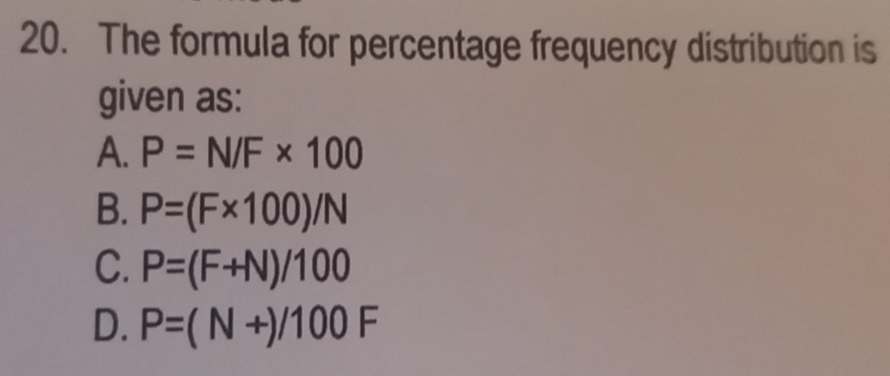 Solved: The formula for percentage frequency distribution is given as ...