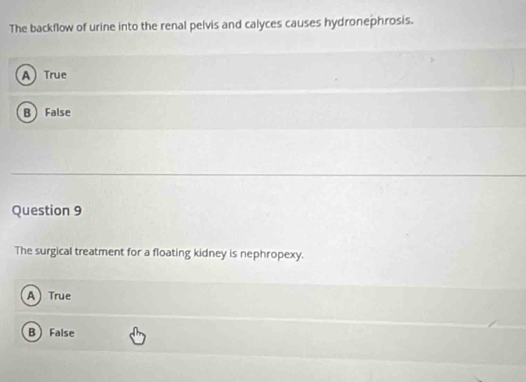 Solved: The backflow of urine into the renal pelvis and calyces causes ...