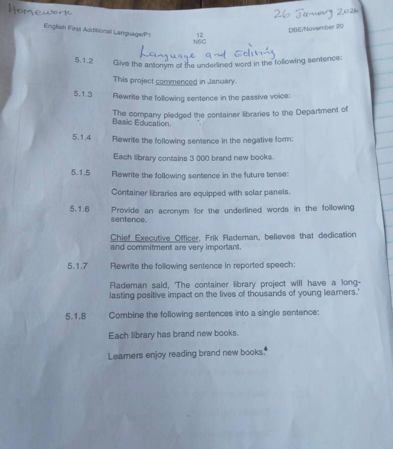 Gelöst:DBE/November 20 English First Additional Language/P1 12 NSC 5.1. ...