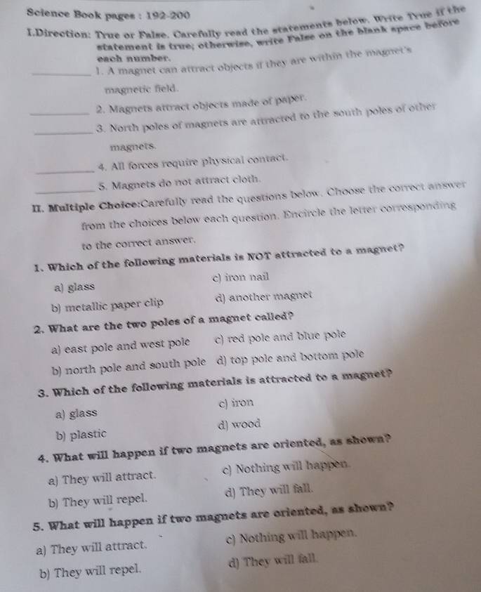Solved: Science Book pages : 192-200 LDirection: True or False ...