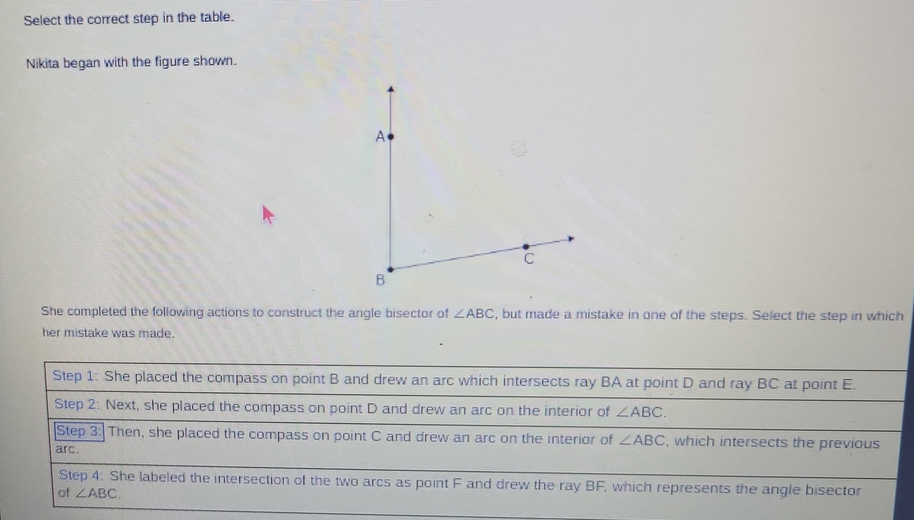 Solved: Select the correct step in the table. Nikita began with the figure shown. She completed ...