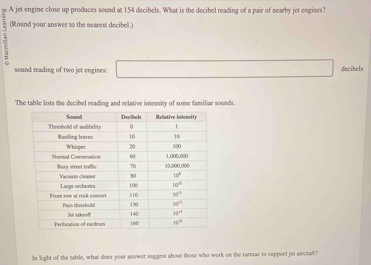 Solved: A jet engine close up produces sound at 154 decibels. What is ...