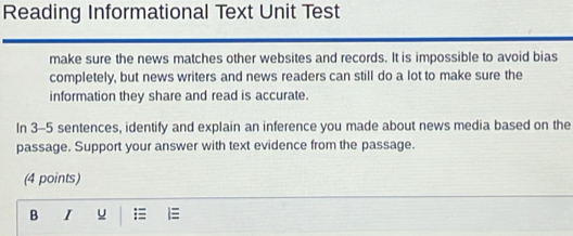 Solved: Reading Informational Text Unit Test make sure the news matches ...