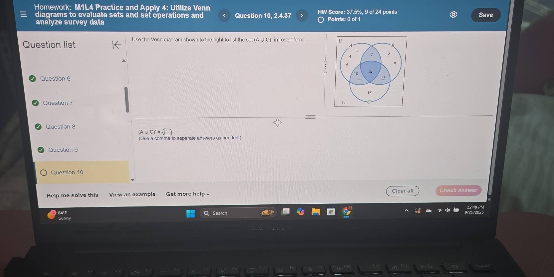 Solved: Homework: M1L4 Practice and Apply 4: Utilize Venn diagrams to ...