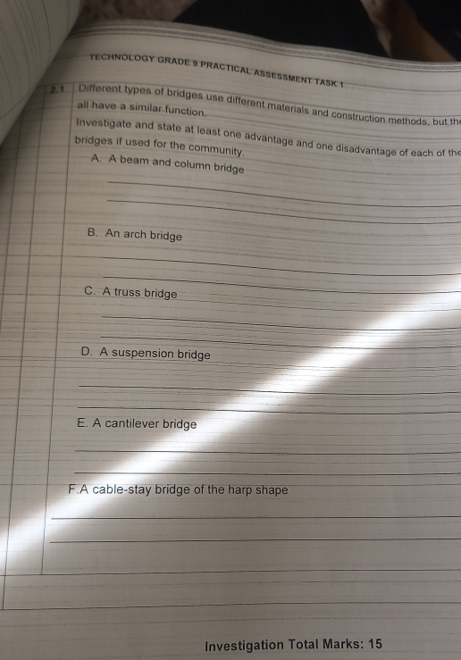 Solved: TECHNOLOGY GRADE 9 PRACTICAL ASSESSMENT TASK 1 2.1 Different ...