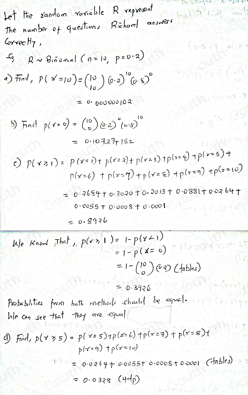 Solved: Binomial Probabilities: Multiple-Choice Quiz Richard has just ...