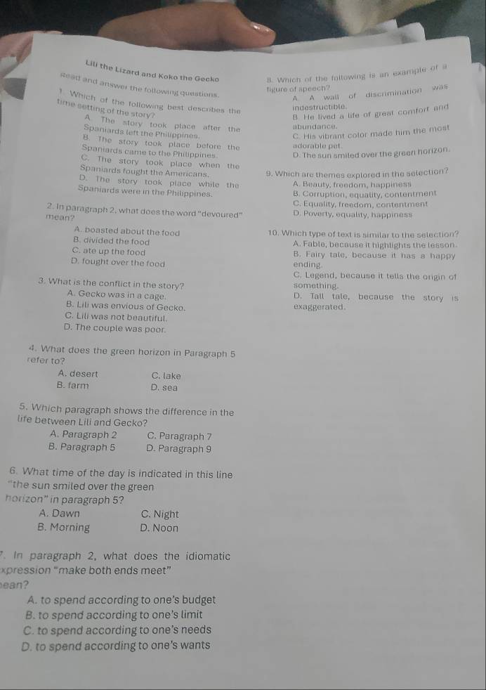 Solved: Lili the Lizard and Koko the Gecko 8. Which of the following is ...