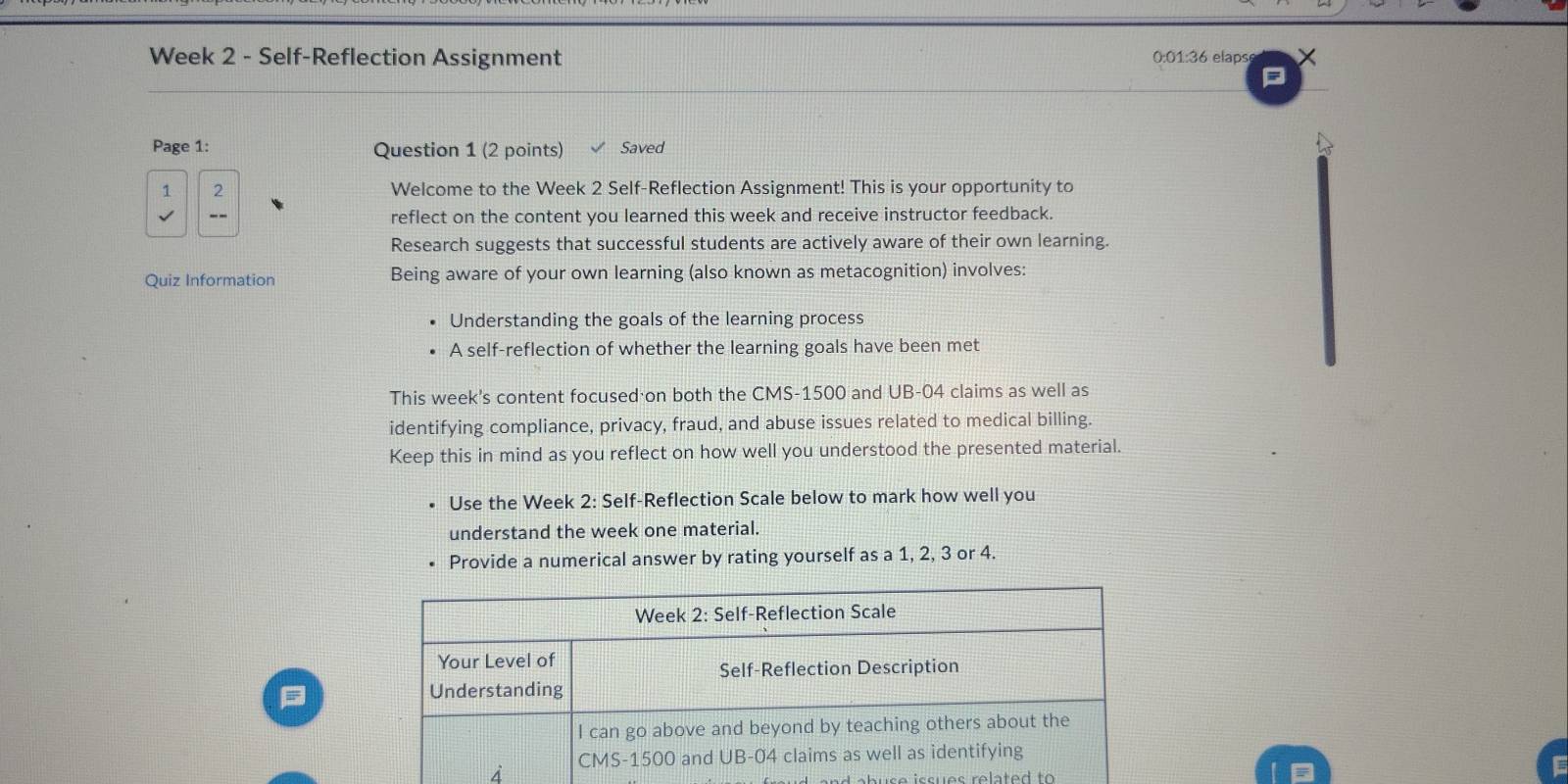 Solved: Week 2 - Self-Reflection Assignment 0:01:36 elaps × a Page 1 ...