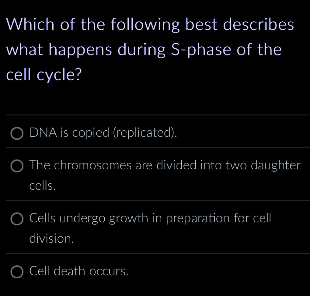 Solved: Which of the following best describes what happens during S ...