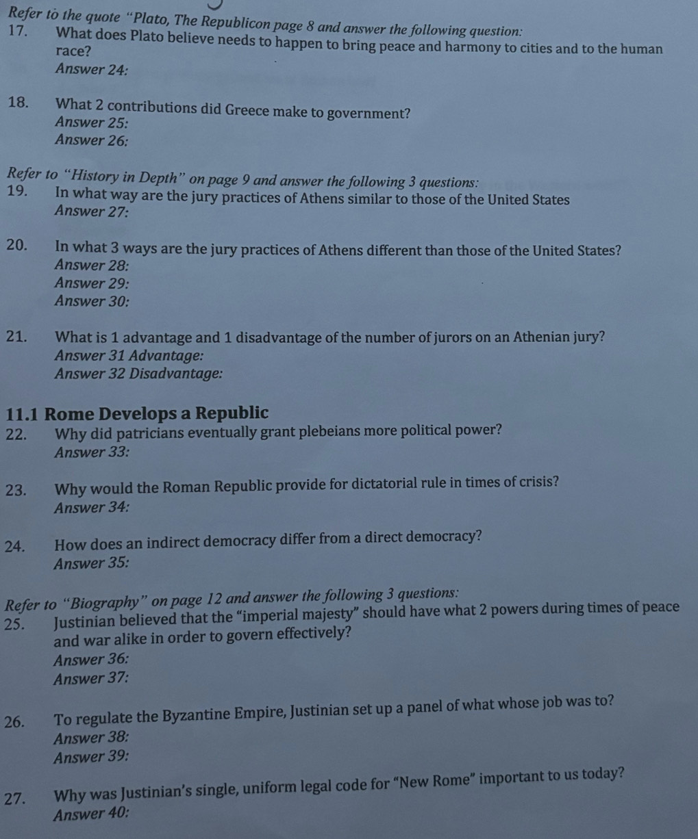 Solved: Refer to the quote “Plato, The Republicon page 8 and answer the ...