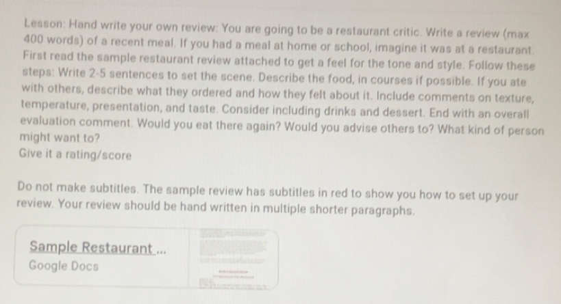 Solved: Lesson: Hand write your own review: You are going to be a ...