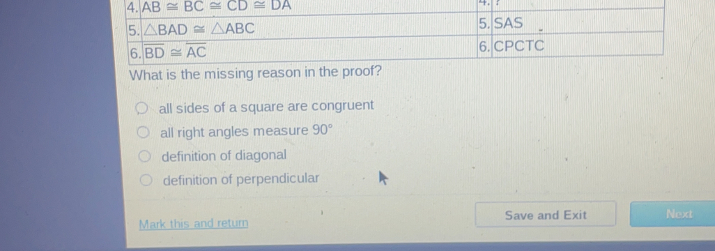 What is the missing reason in the proof? all sides of a square are ...