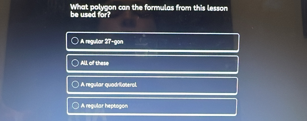 Solved: What polygon can the formulas from this lesson be used for? A ...