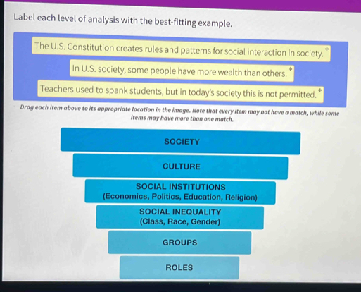 Solved: Label each level of analysis with the best-fitting example. The ...