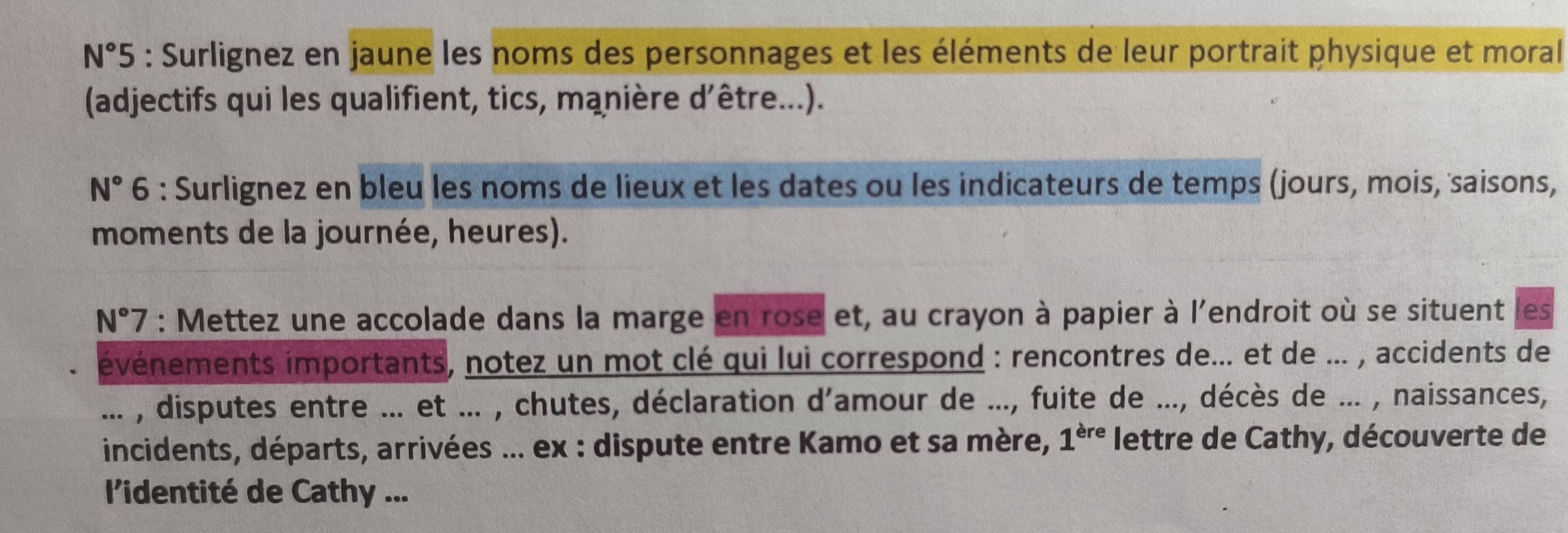 Résolu :N° 5 : Surlignez en jaune les noms des personnages et les ...