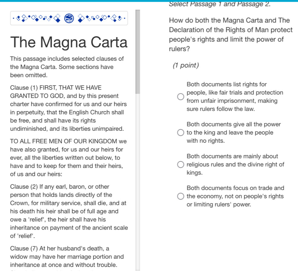 Solved: Select Passage 1 and Passage 2. How do both the Magna Carta and ...