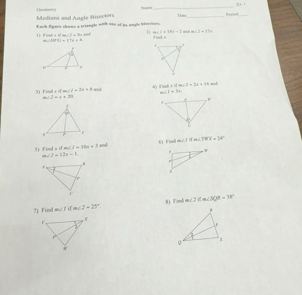 Solved: 11 x=8 Geometry Name _ Medians and Angle Bisectors Date_ Period ...