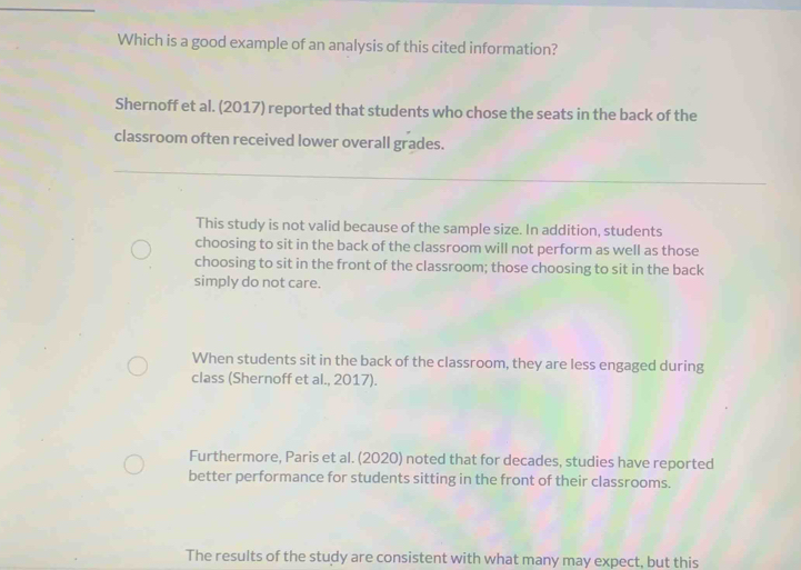 Solved: Which is a good example of an analysis of this cited ...