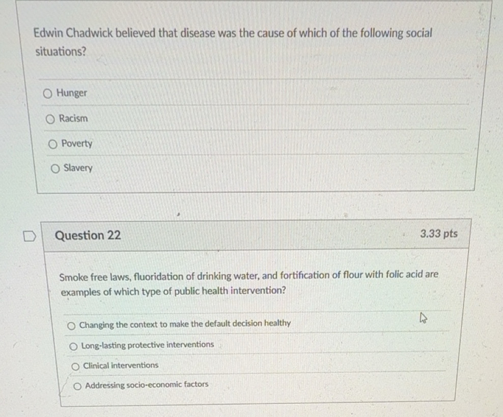 Solved: Edwin Chadwick believed that disease was the cause of which of ...