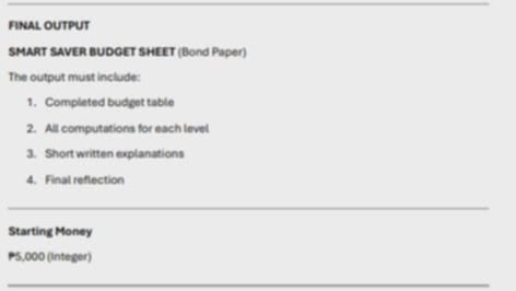 Solved: FINAL OUTPUT SMART SAVER BUDGET SHEET (Bond Paper) The output ...