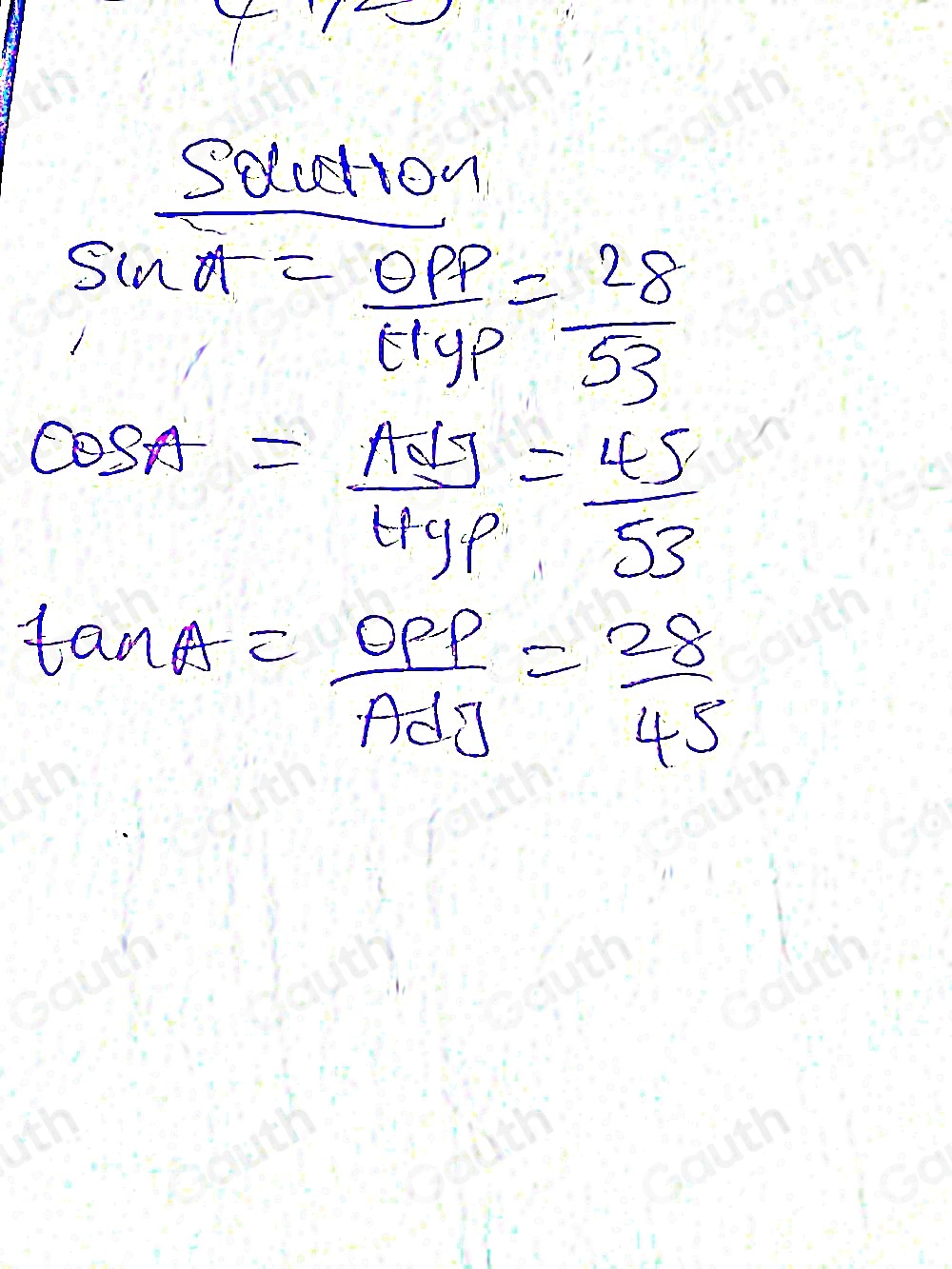 Solved: Use the given right triangle to find ratios, in reduced form ...