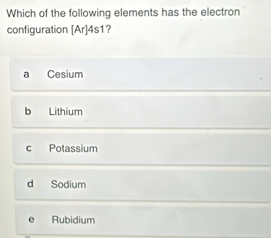 Solved: Which of the following elements has the electron configuration ...