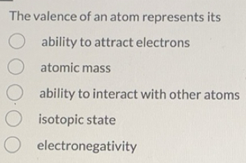 Solved: The valence of an atom represents its ability to attract ...