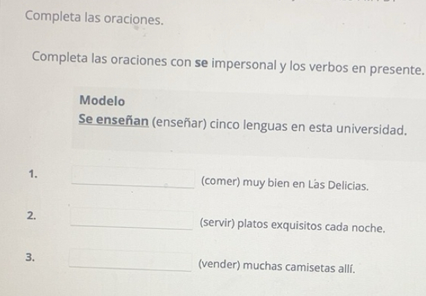 Solved Completa Las Oraciones Completa Las Oraciones Con Se