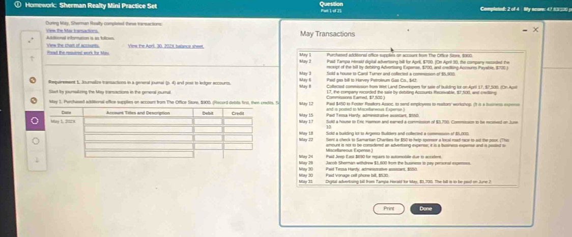 Solved: Homework: Sherman Realty Mini Practice Set Question Completed ...