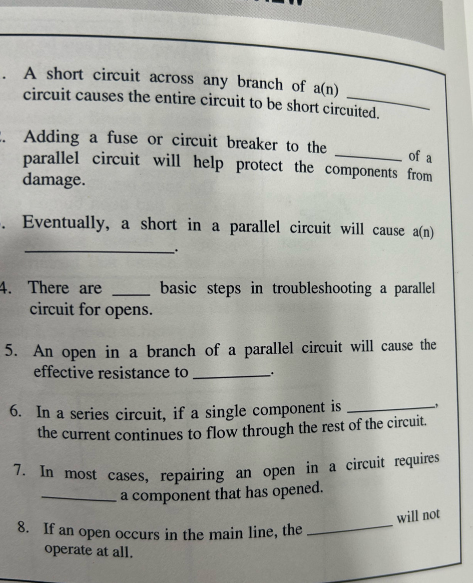 Solved: A short circuit across any branch of a(n) circuit causes the ...