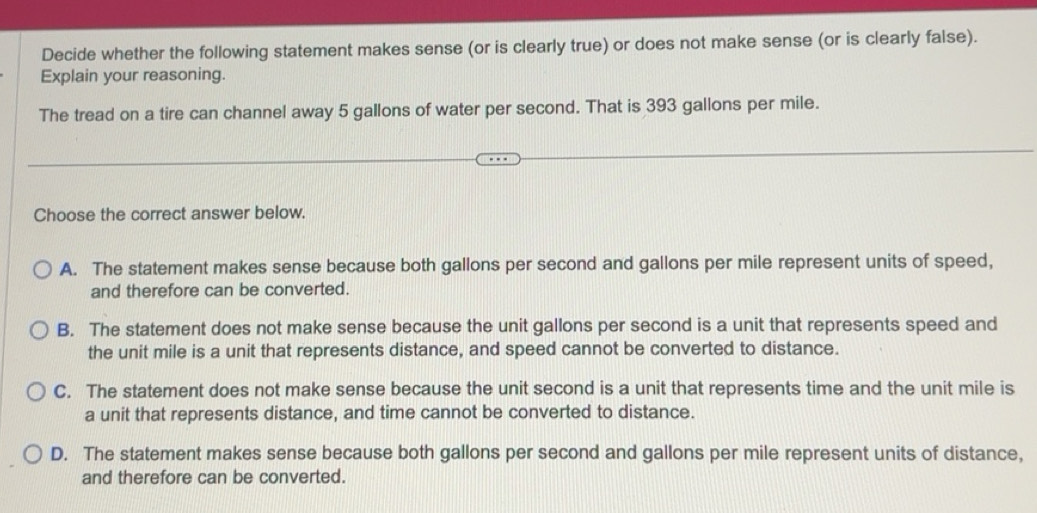 Solved: Decide whether the following statement makes sense (or is ...