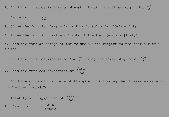 Solved: Find the first derivative of A=sqrt(3r-4) using the three-step ...