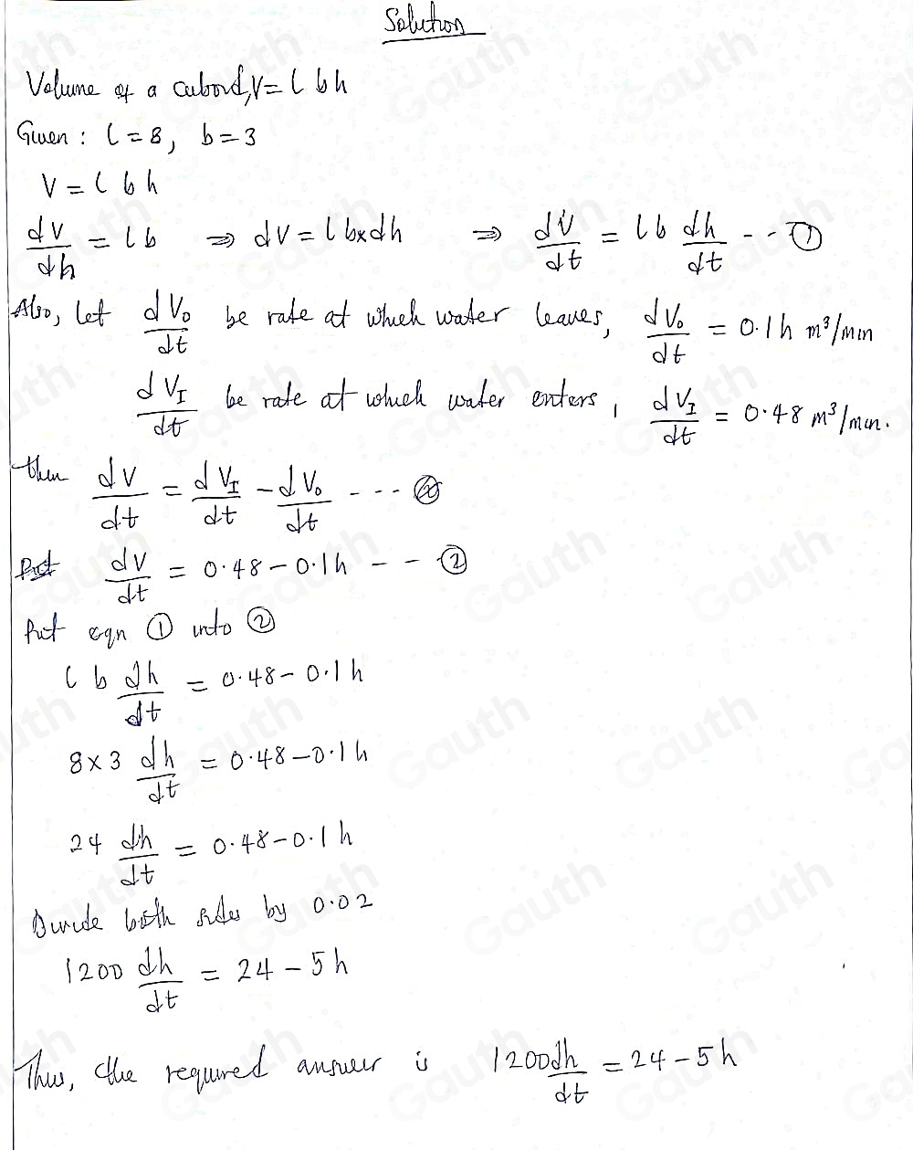 Solved: Water flows at a constant rate into a large tank. The tank is a ...