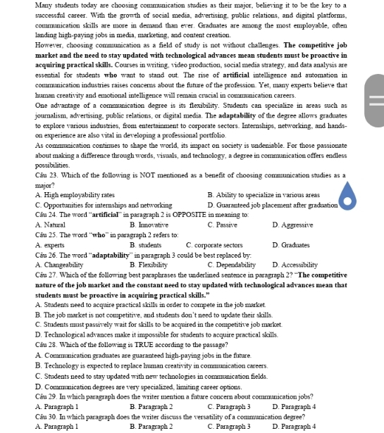 Giải quyết:Many students today are choosing communication studies as ...