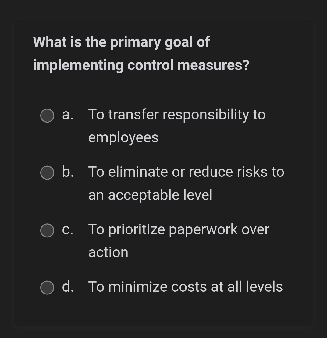 Résolu :What is the primary goal of implementing control measures? a ...