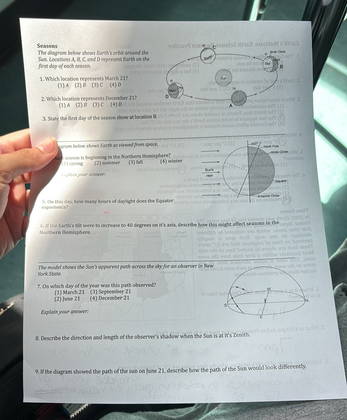 Solved: Seasons The diagram below shows Earth’s orbit around the Sun ...