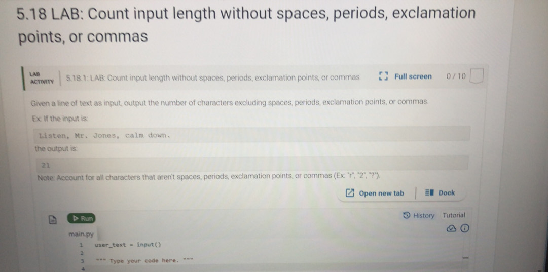 Solved: 5.18 LAB: Count input length without spaces, periods ...