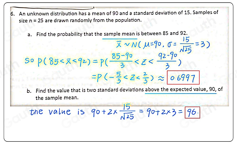 Solved: An unknown distribution has a mean of 90 and a standard ...