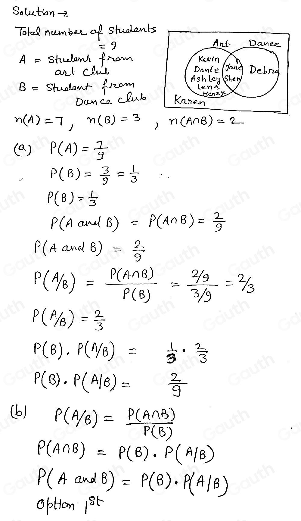 Solved: The Venn diagram below shows the 9 students in Ms. Clark's ...