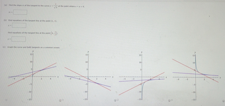 Solved: Find the slope m of the tangent to the curve y= 3/sqrt(x) at ...