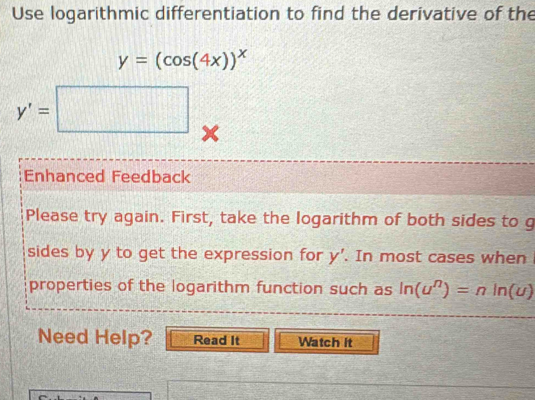 Solved: Use logarithmic differentiation to find the derivative of the y ...
