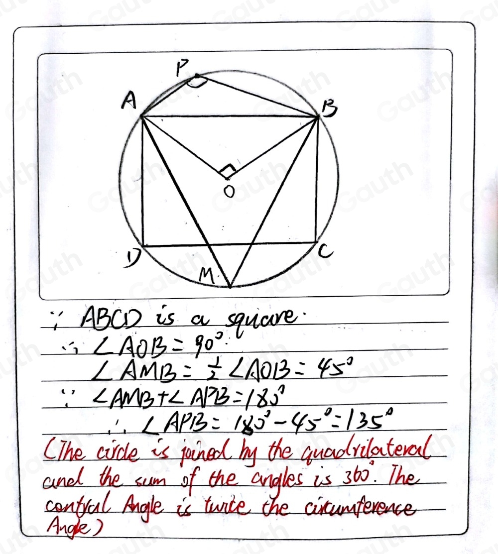 Solved: _9. Square ABCD is inscribed in a circle, and a point P is chosen on arc AB. Find angle ...