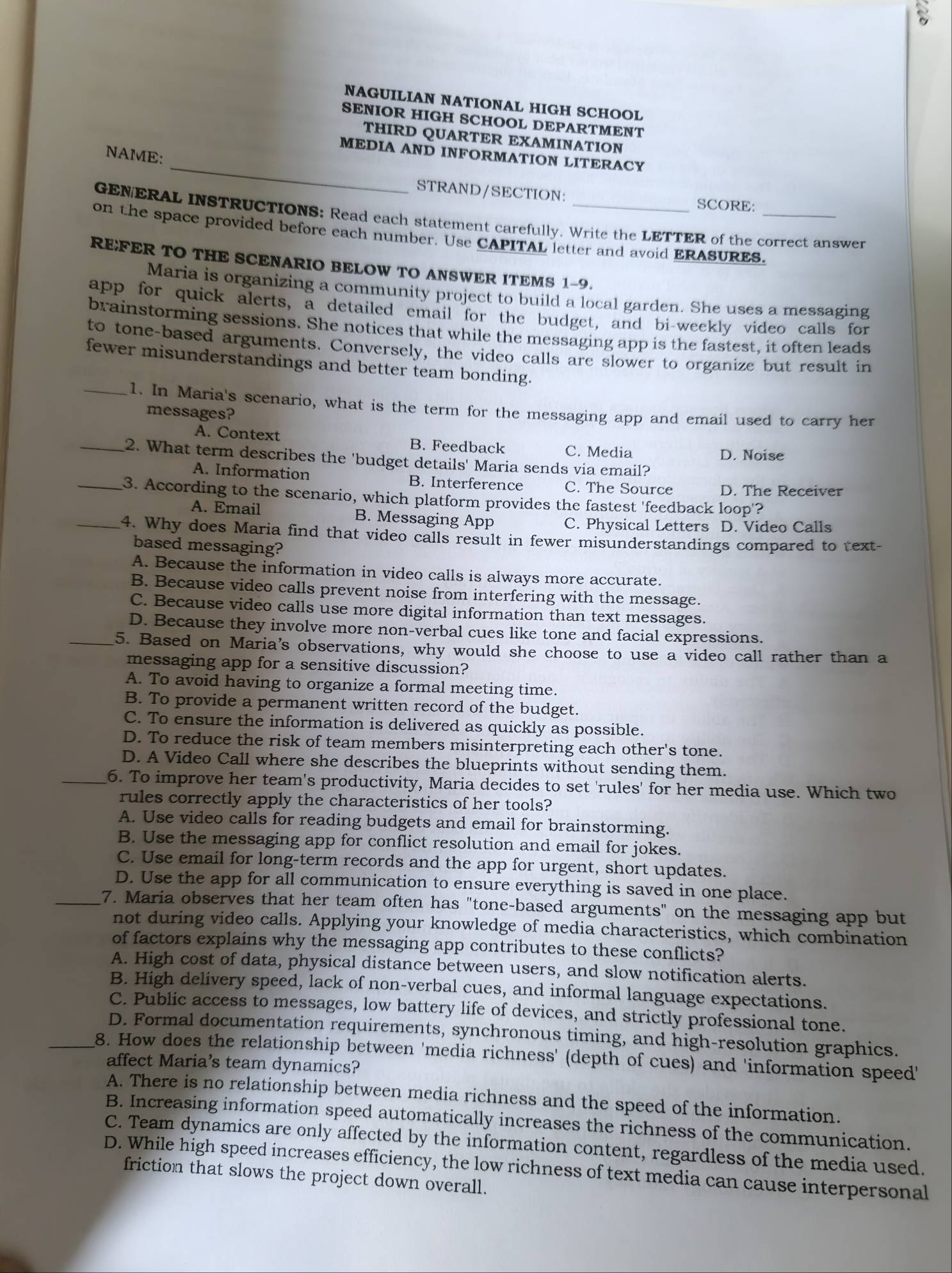 Solved: NAGUILIAN NATIONAL HIGH SCHOOL SENIOR HIGH SCHOOL DEPARTMENT ...