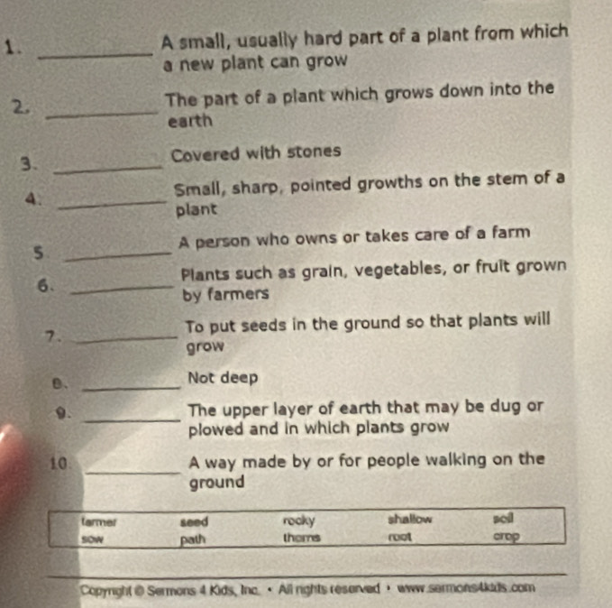 Solved: A small, usually hard part of a plant from which a new plant ...