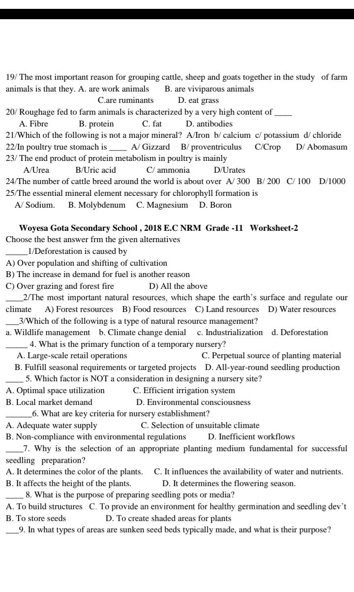 Gelöst:19/ The most important reason for grouping cattle, sheep and ...