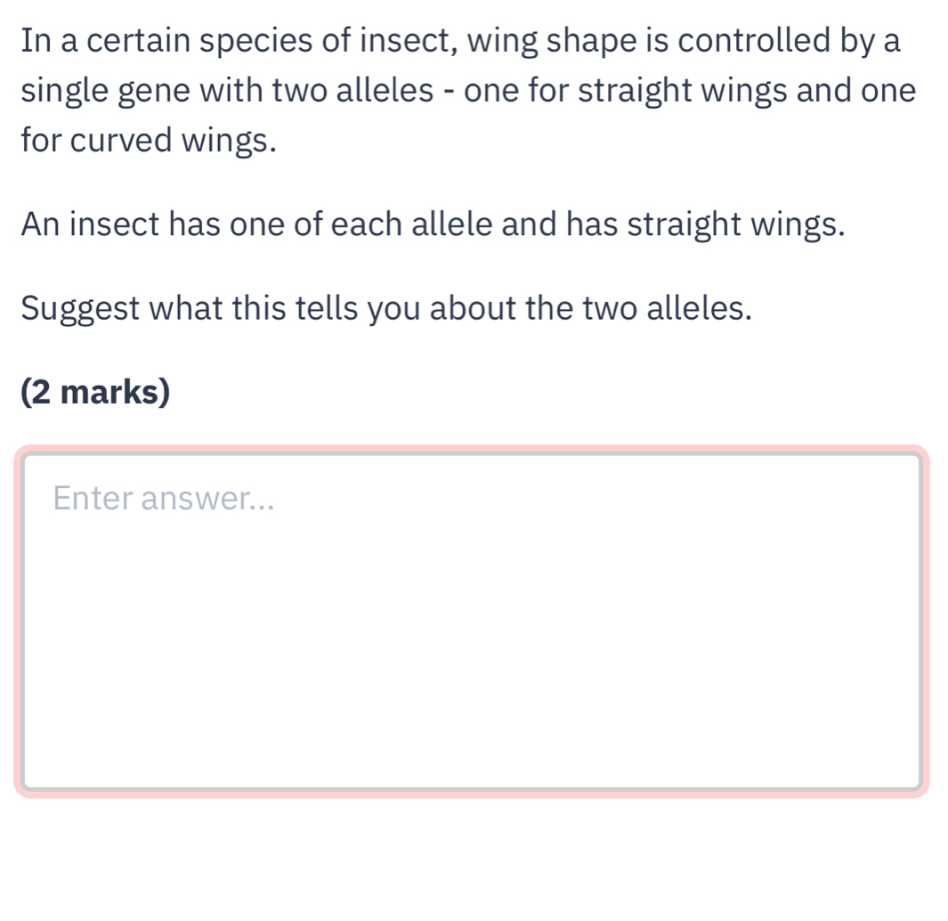 Solved: In a certain species of insect, wing shape is controlled by a ...