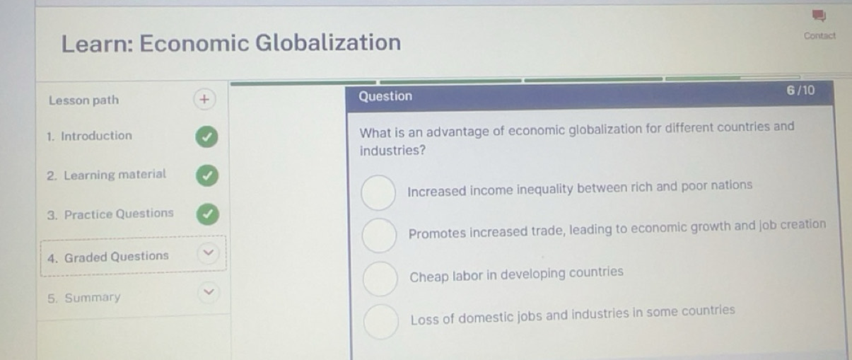 Solved: Learn: Economic Globalization Contact Lesson path + Question 6 ...