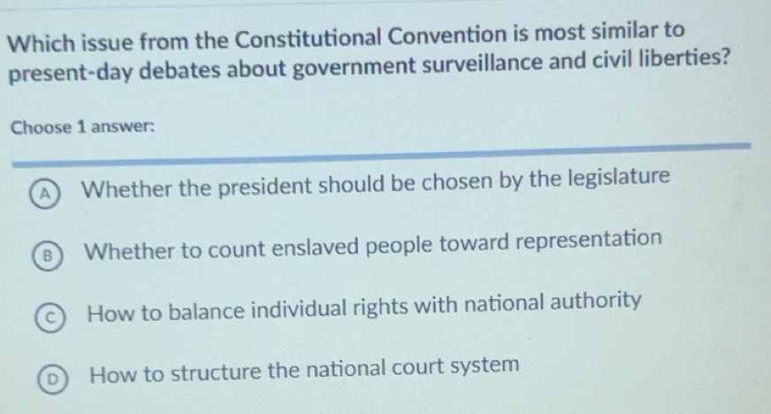 Solved: Which issue from the Constitutional Convention is most similar ...