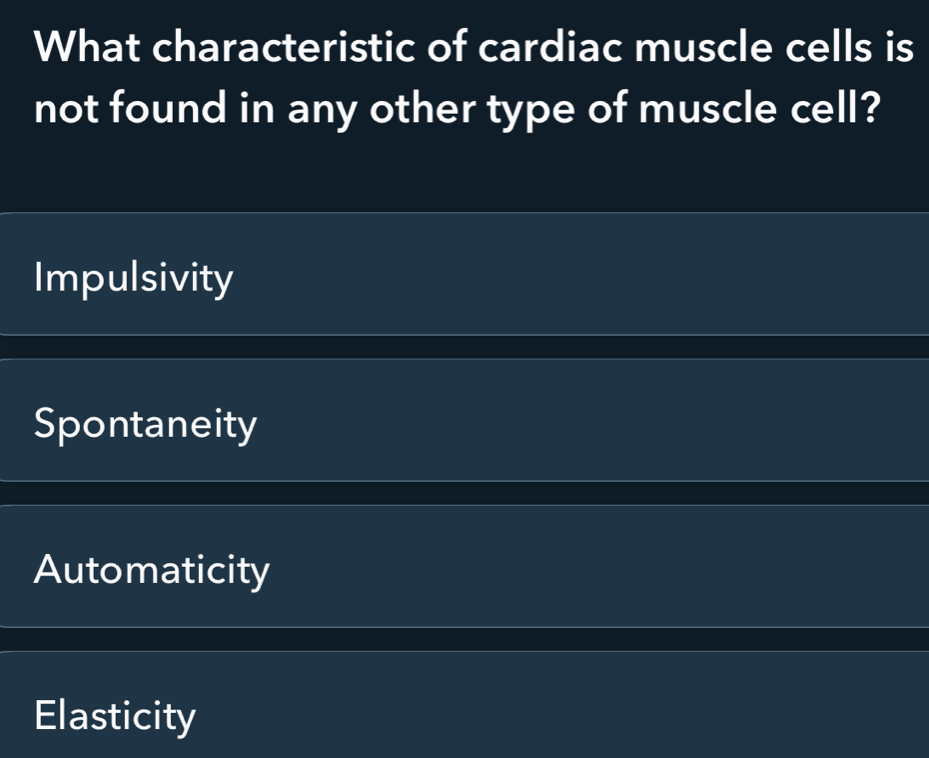 Solved: What characteristic of cardiac muscle cells is not found in any ...
