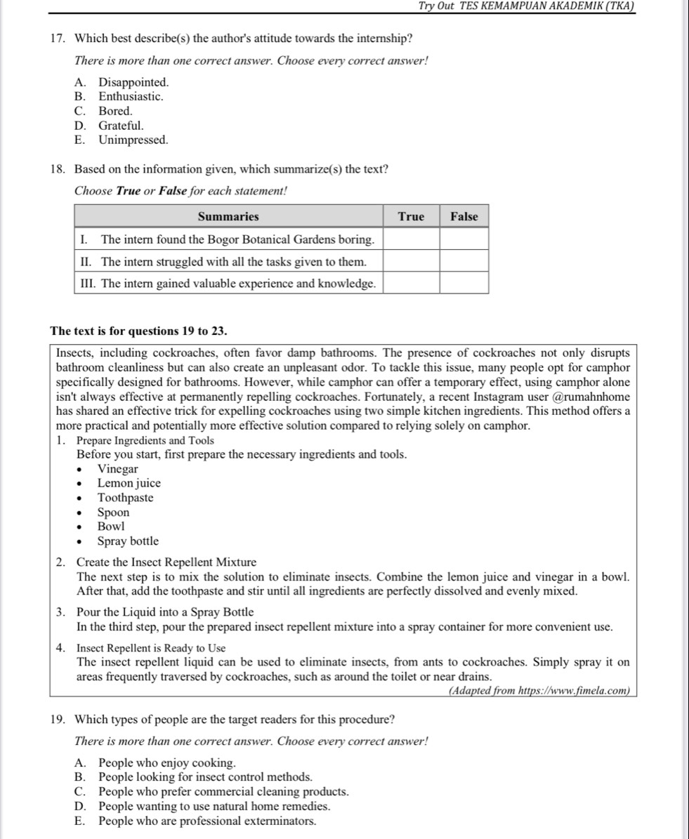 Telah dijawab:Try Out TES KEMAMPUAN AKADEMIK (TKA) 17. Which best ...